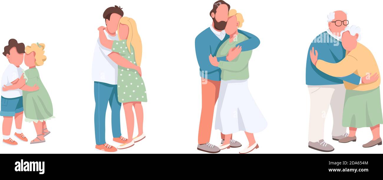 Different generation flat color vector faceless characters set Stock ...