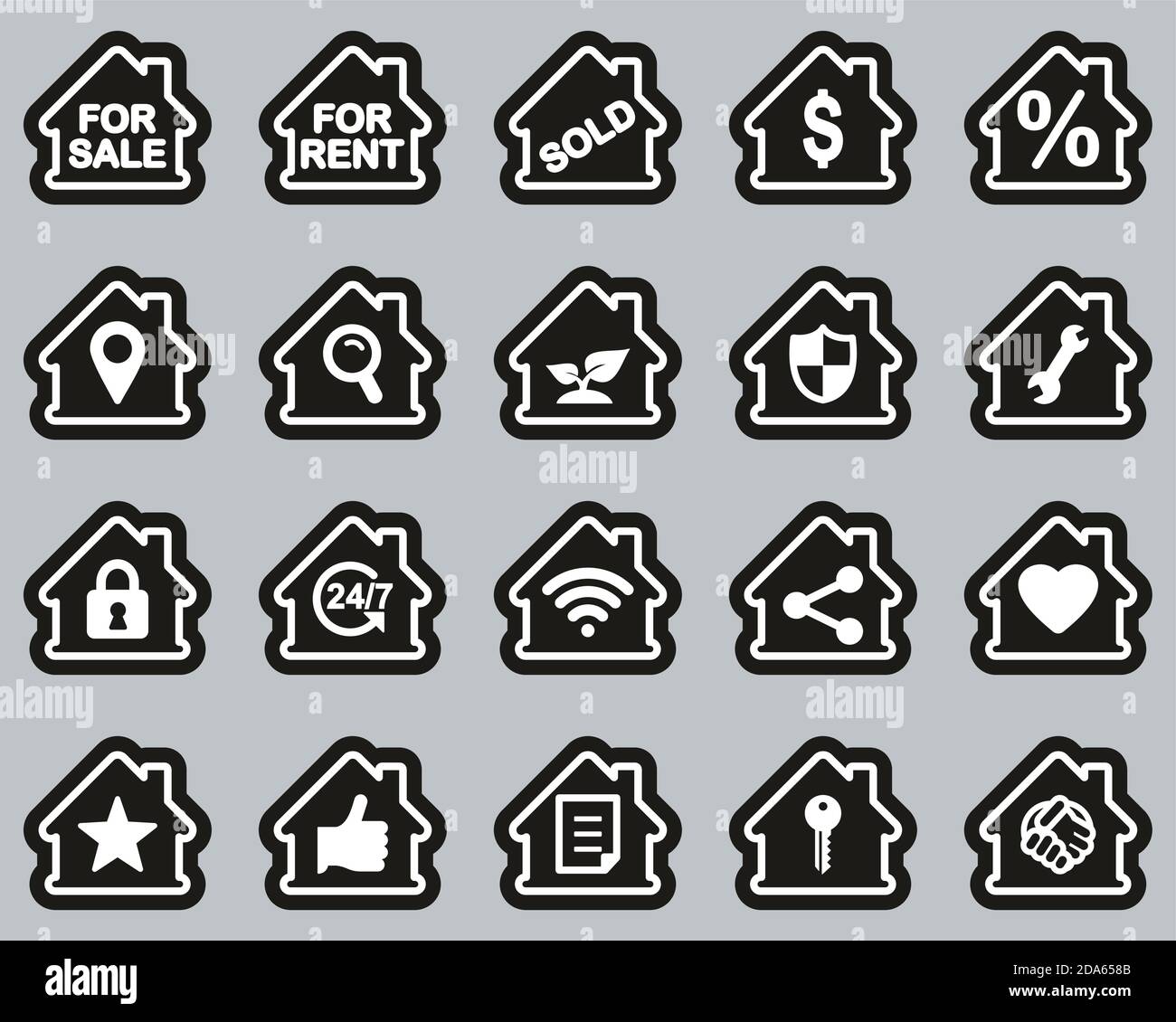 Real Estate Icons White On Black Sticker Set Big Stock Vector Image ...