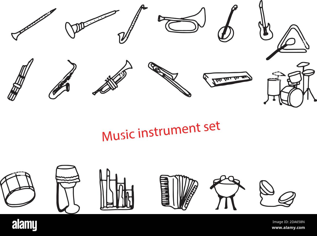 illustration vector doodles hand drawn music instrument set Stock ...