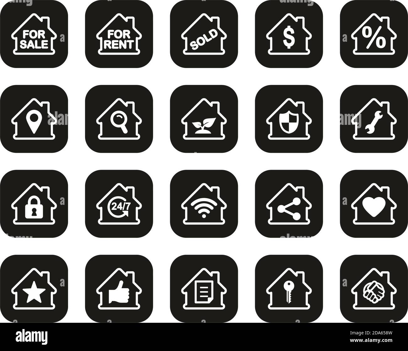 Real Estate Icons White On Black Flat Design Set Big Stock Vector Image & Art - Alamy