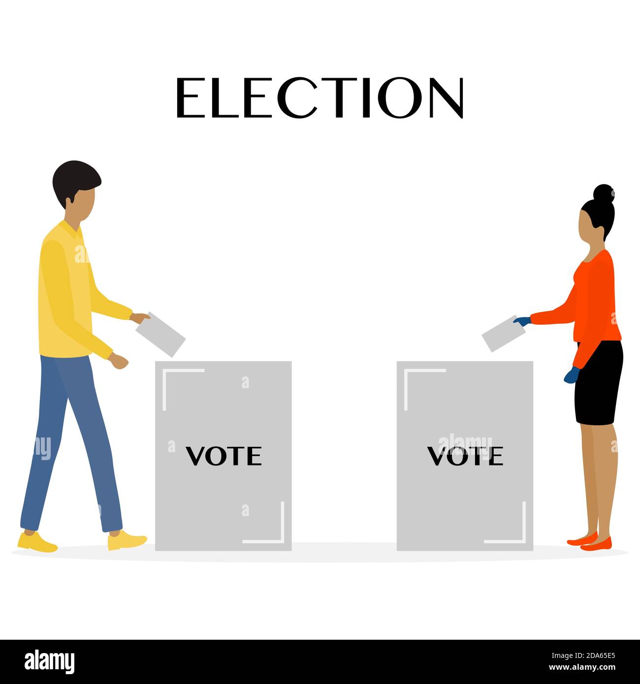 Voting Vector illustration Election day People throw ballot into ballot ...