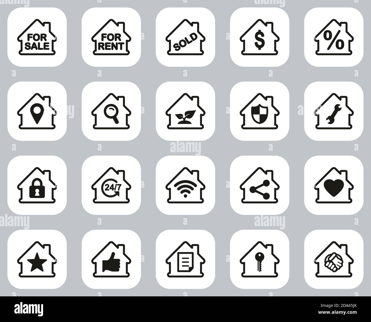 Real Estate Icons Black & White Flat Design Set Big Stock Vector Image ...