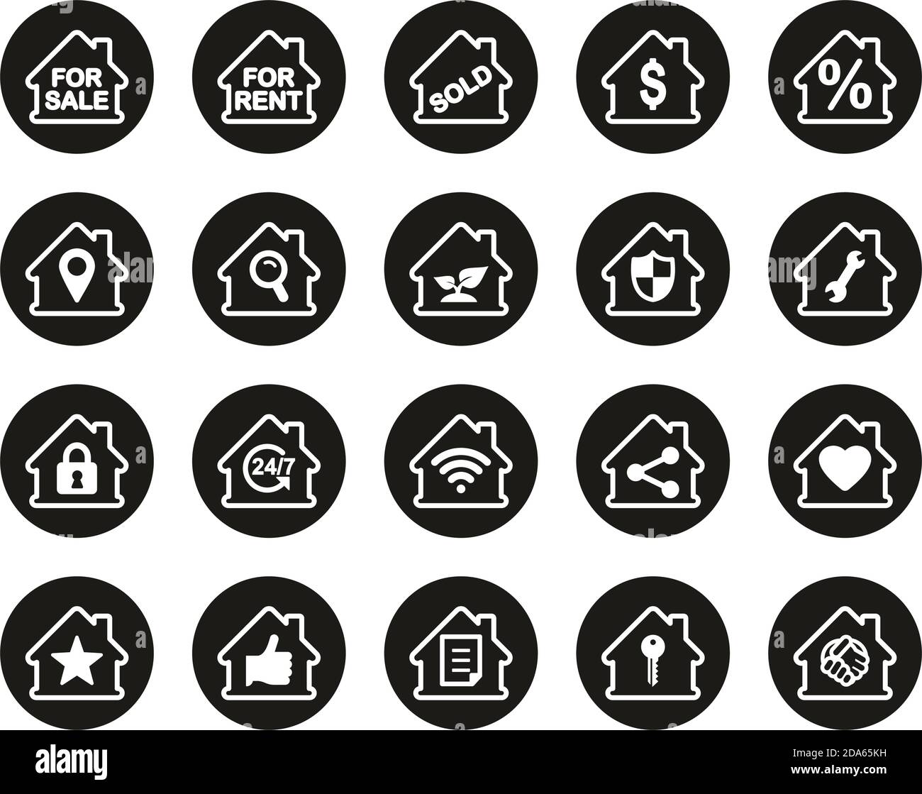 Real Estate Icons White On Black Flat Design Circle Set Big Stock ...