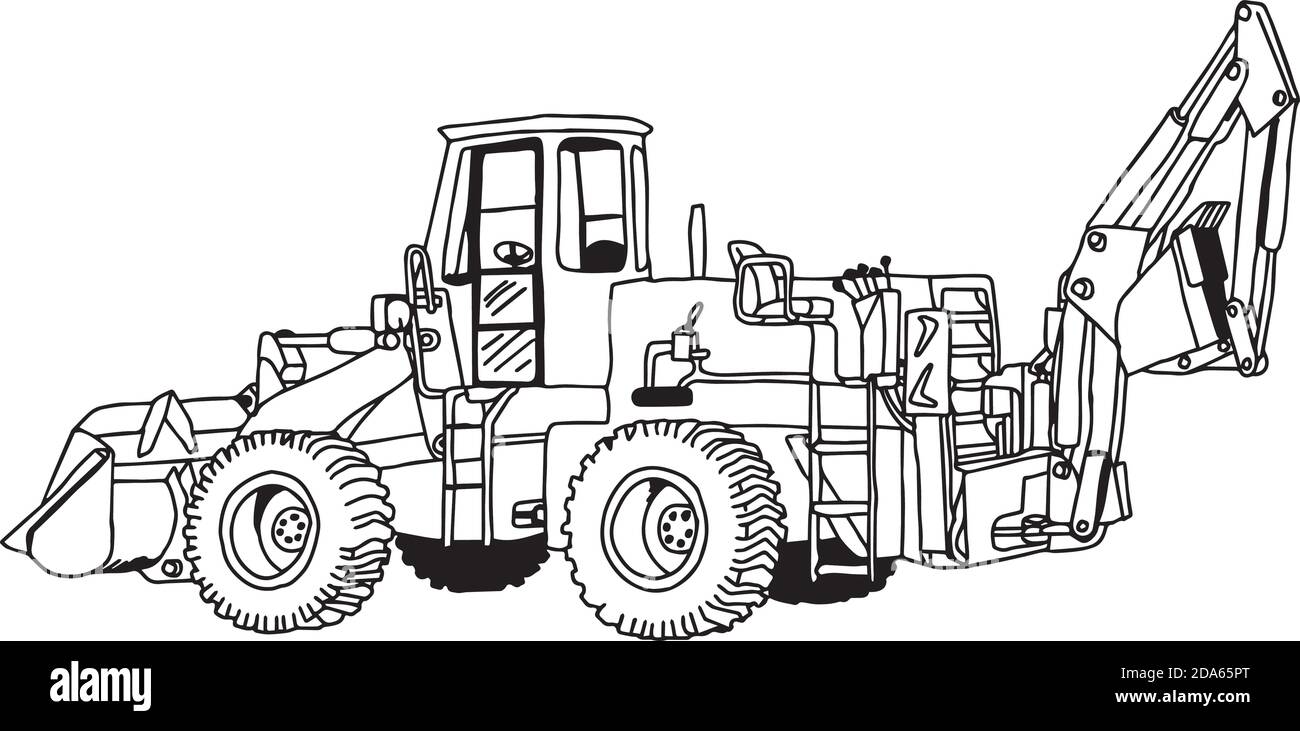 illustration vector doodles hand drawn of wheel loader isolated on ...