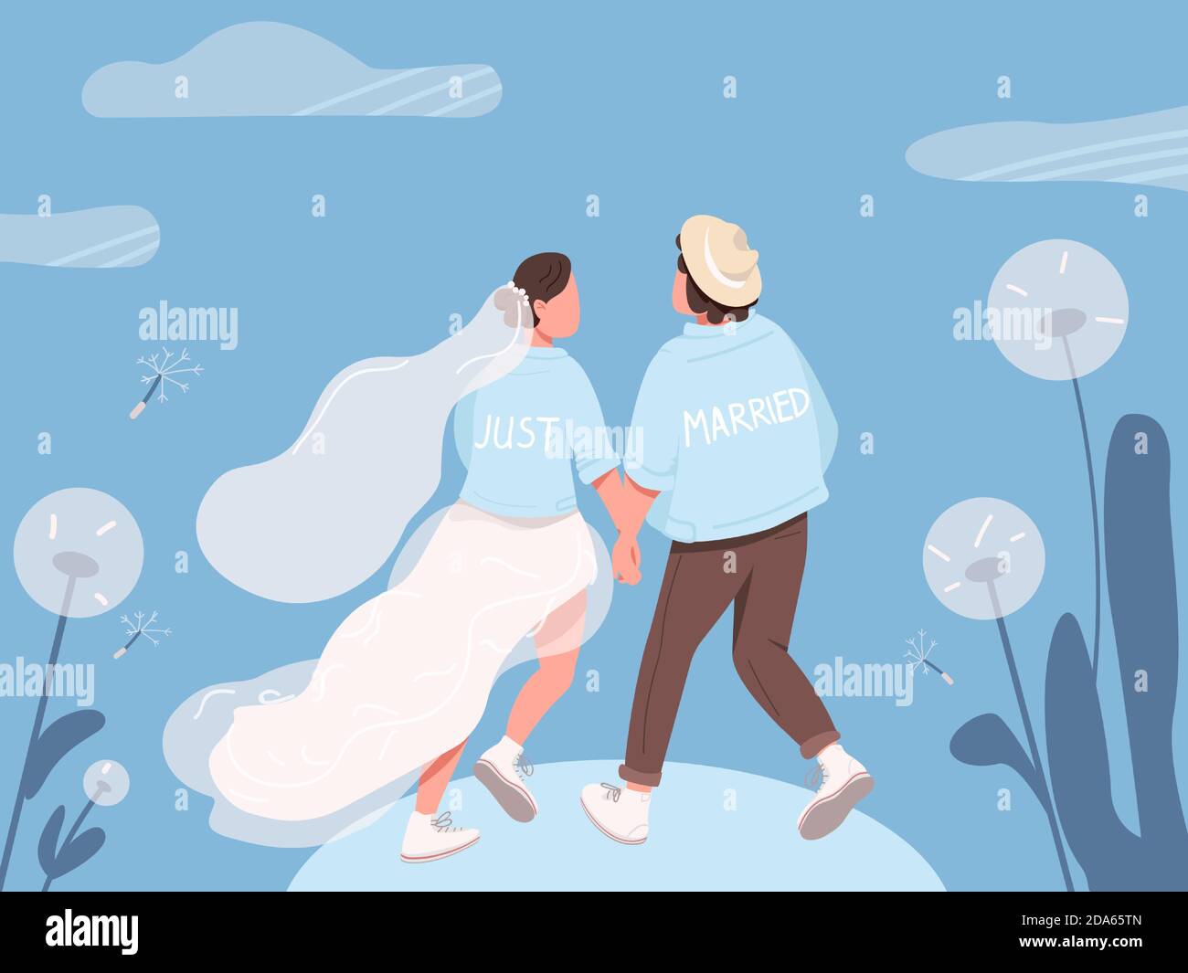 Just married happy couple flat color vector illustration Stock Vector ...
