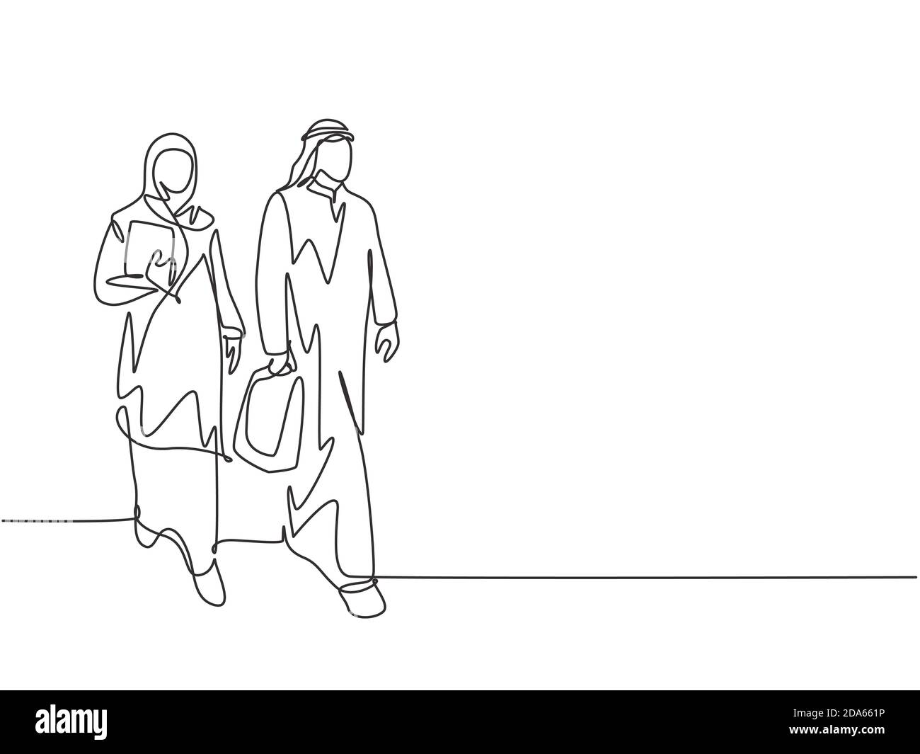 Single continuous line drawing of young happy businessman walking ...