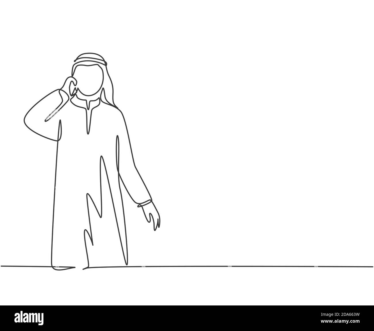 Single continuous line drawing of young male muslim businessman calling ...