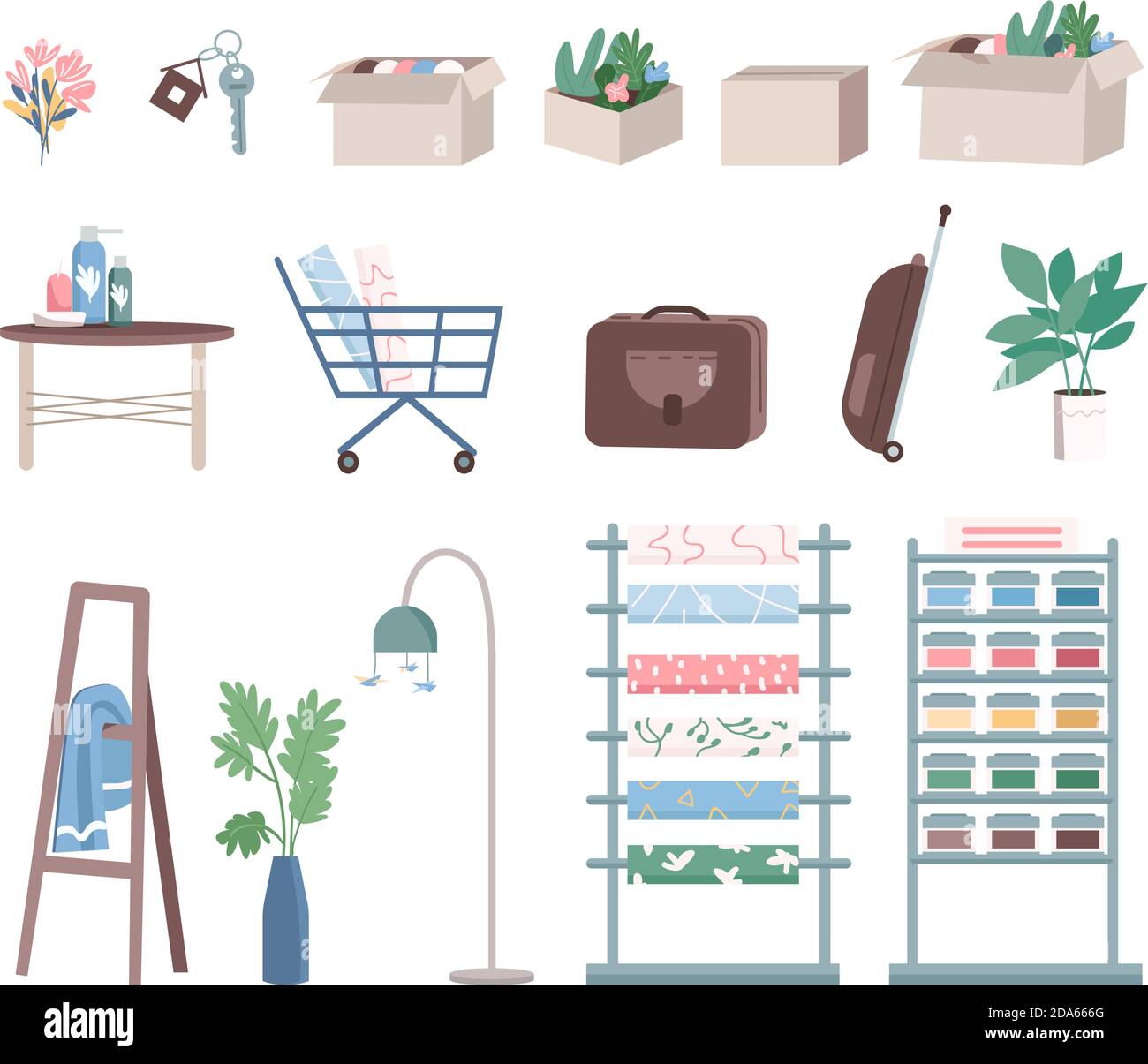 Home renovation and room decoration flat color vector objects set Stock ...