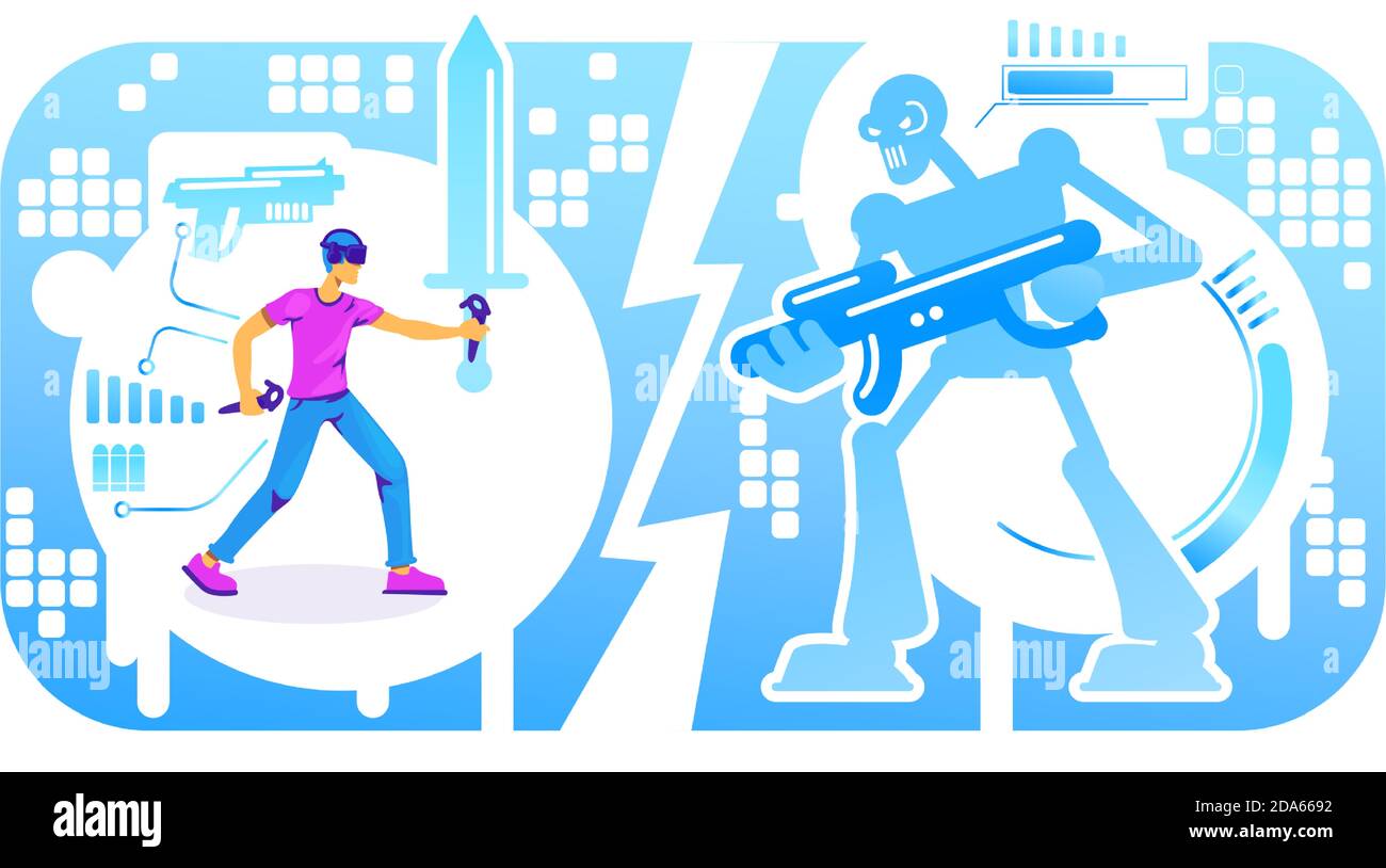 Man in fighter simulator 2D vector web banner, poster Stock Vector ...