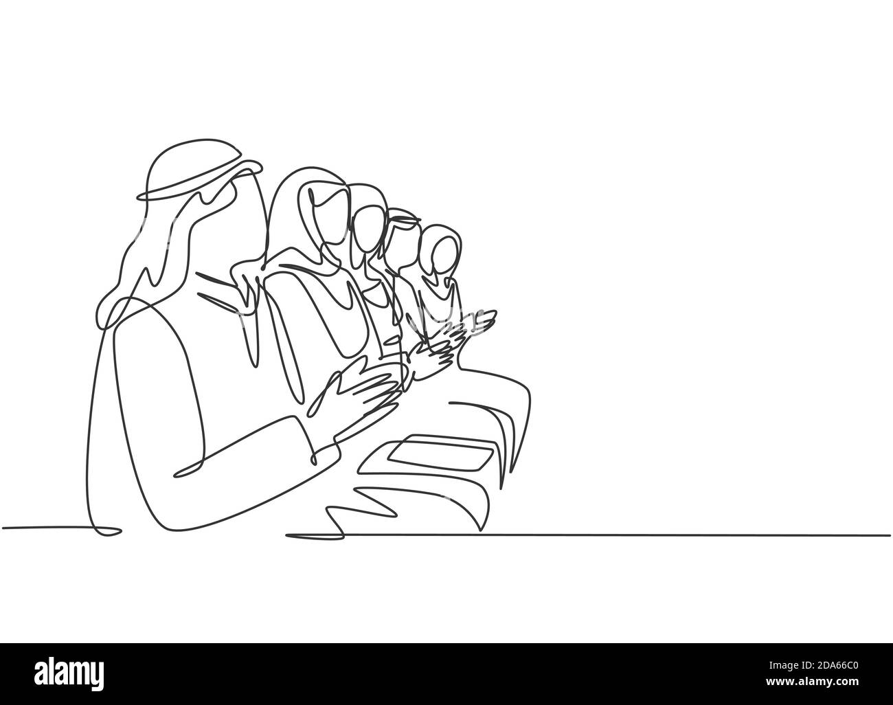 Single continuous line drawing of young male and female muslim workers ...