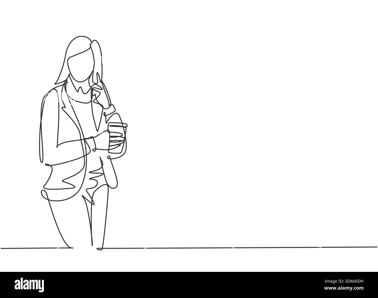 One continuous line drawing of young female marketing manager discuss ...