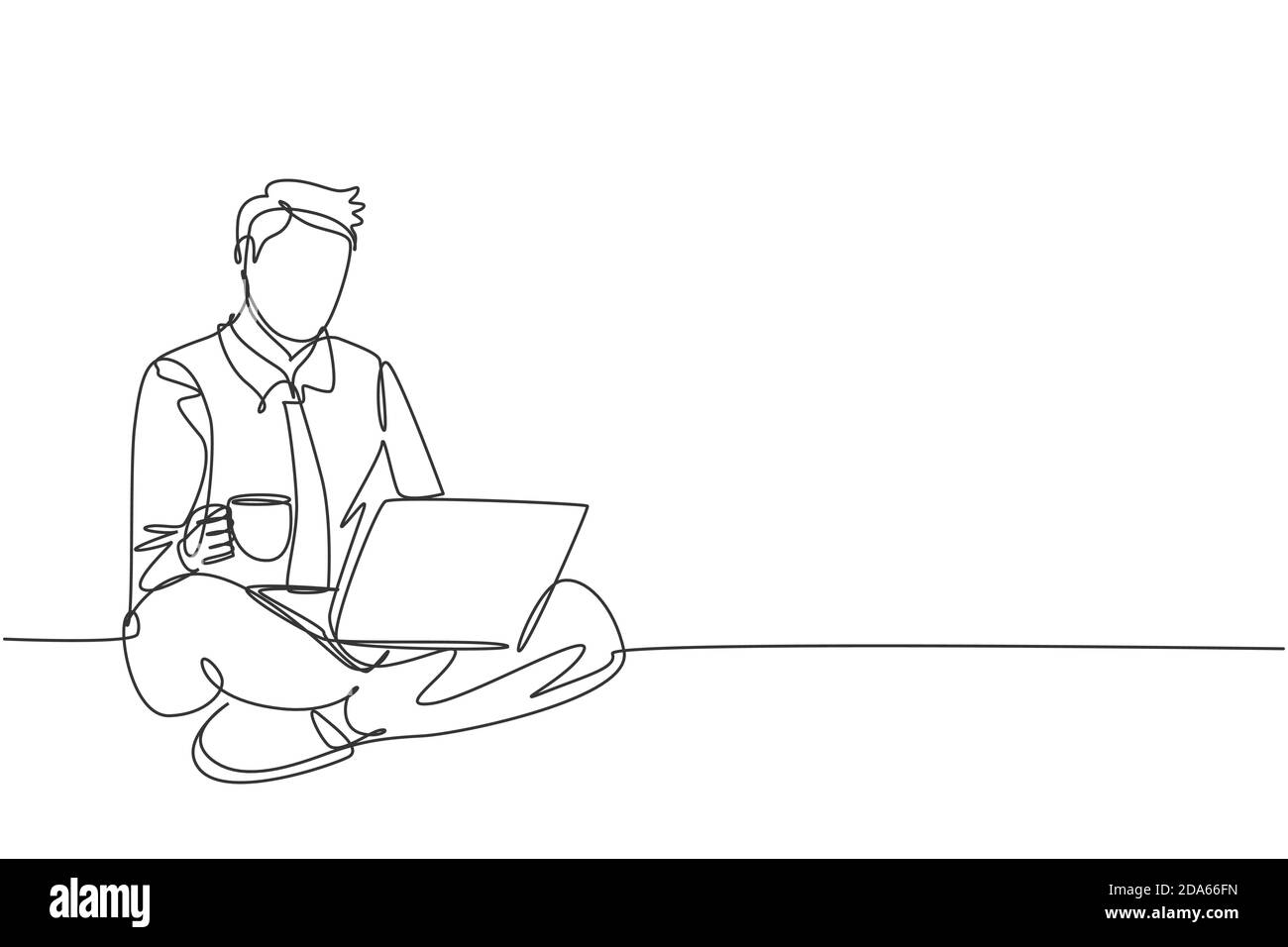 One continuous line drawing of young happy office worker sitting on the ...