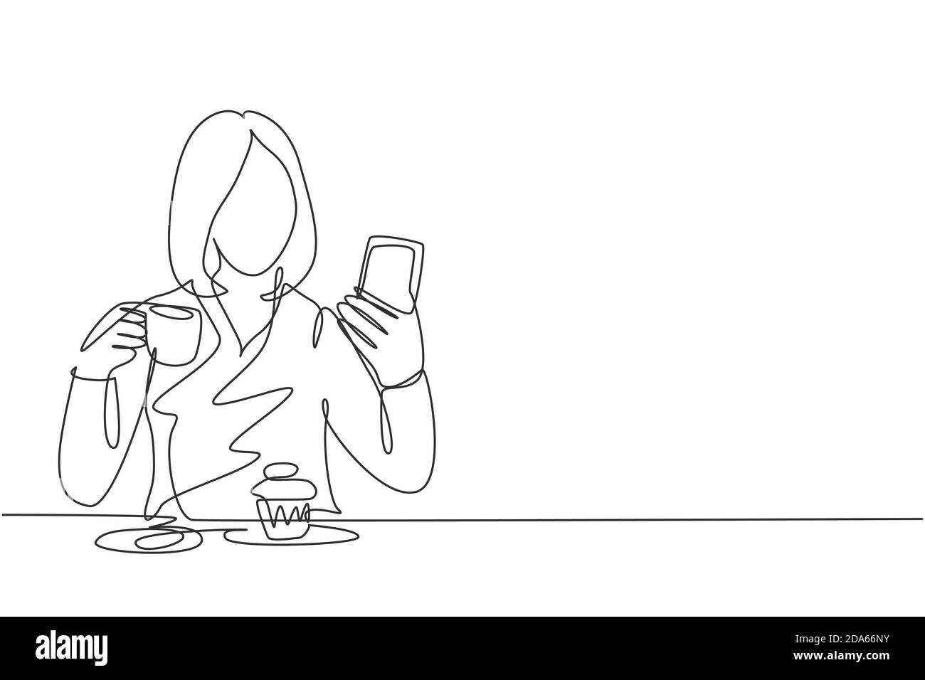 One continuous line drawing of young female college student take a ...