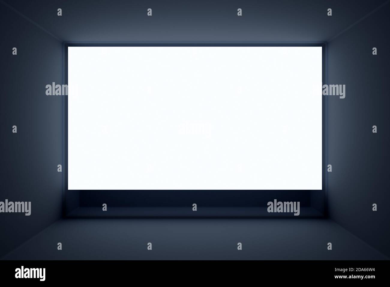 3D illustration mock up of a white screen in black room . Design ...