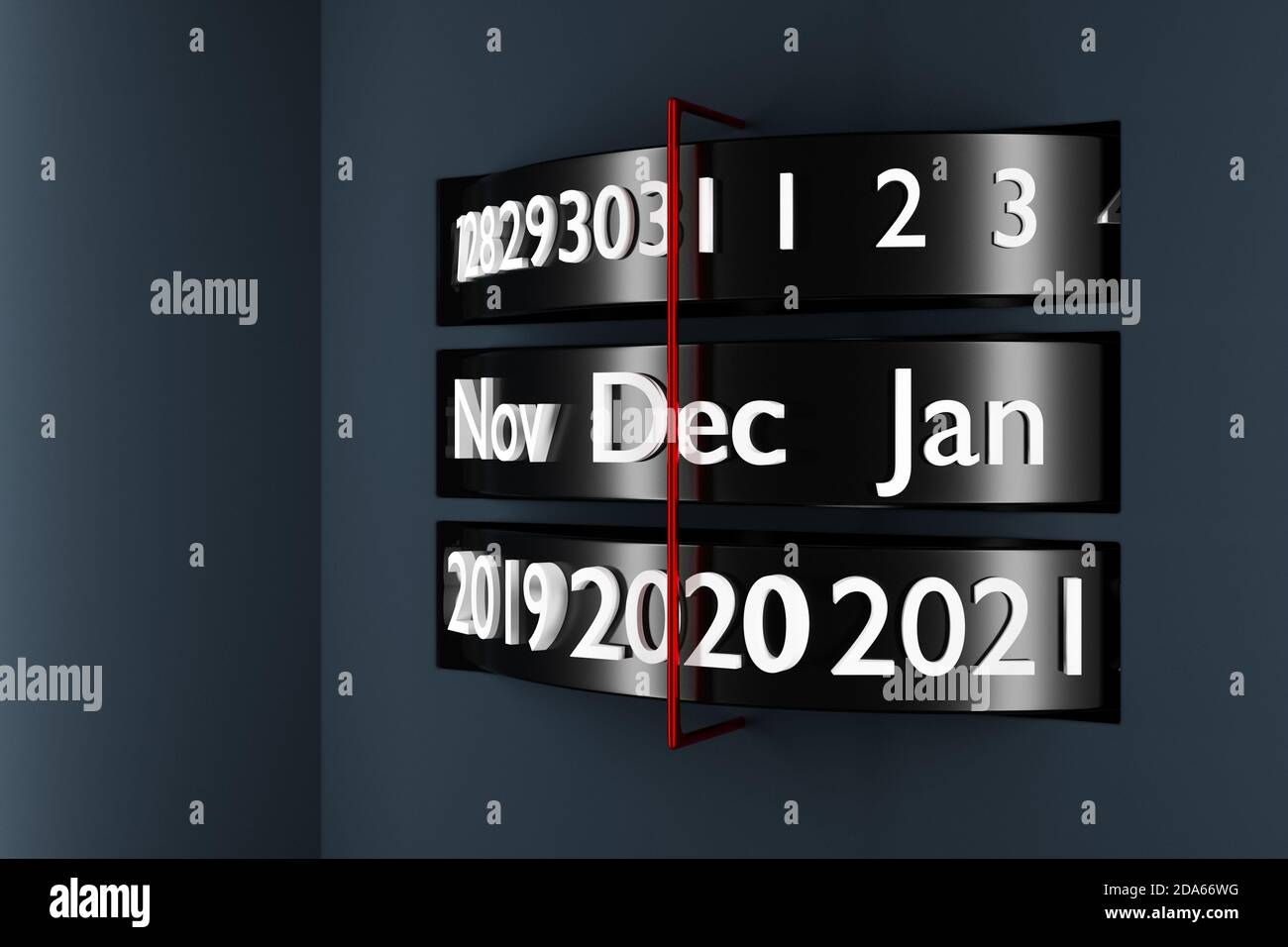 3D illustration black stripe calendar with 12 months, 31 days and 2021 ...