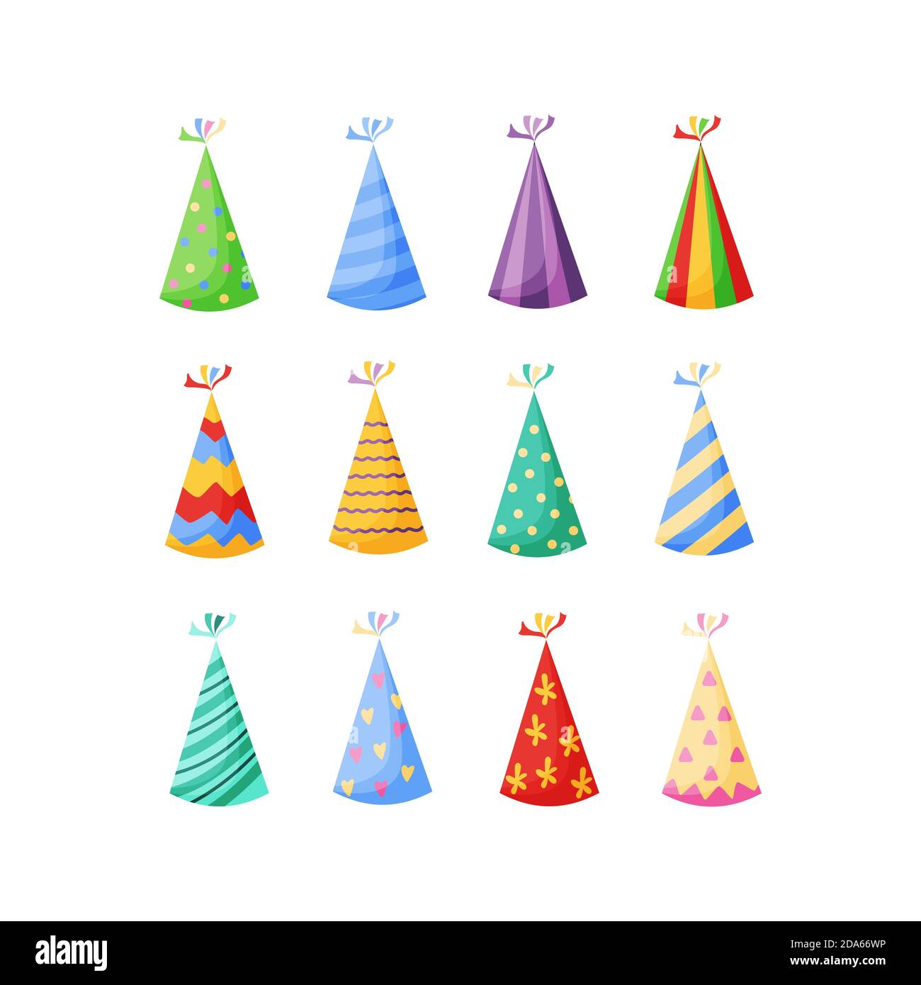 Birthday party hats set vector illustration in a cartoon flat style ...