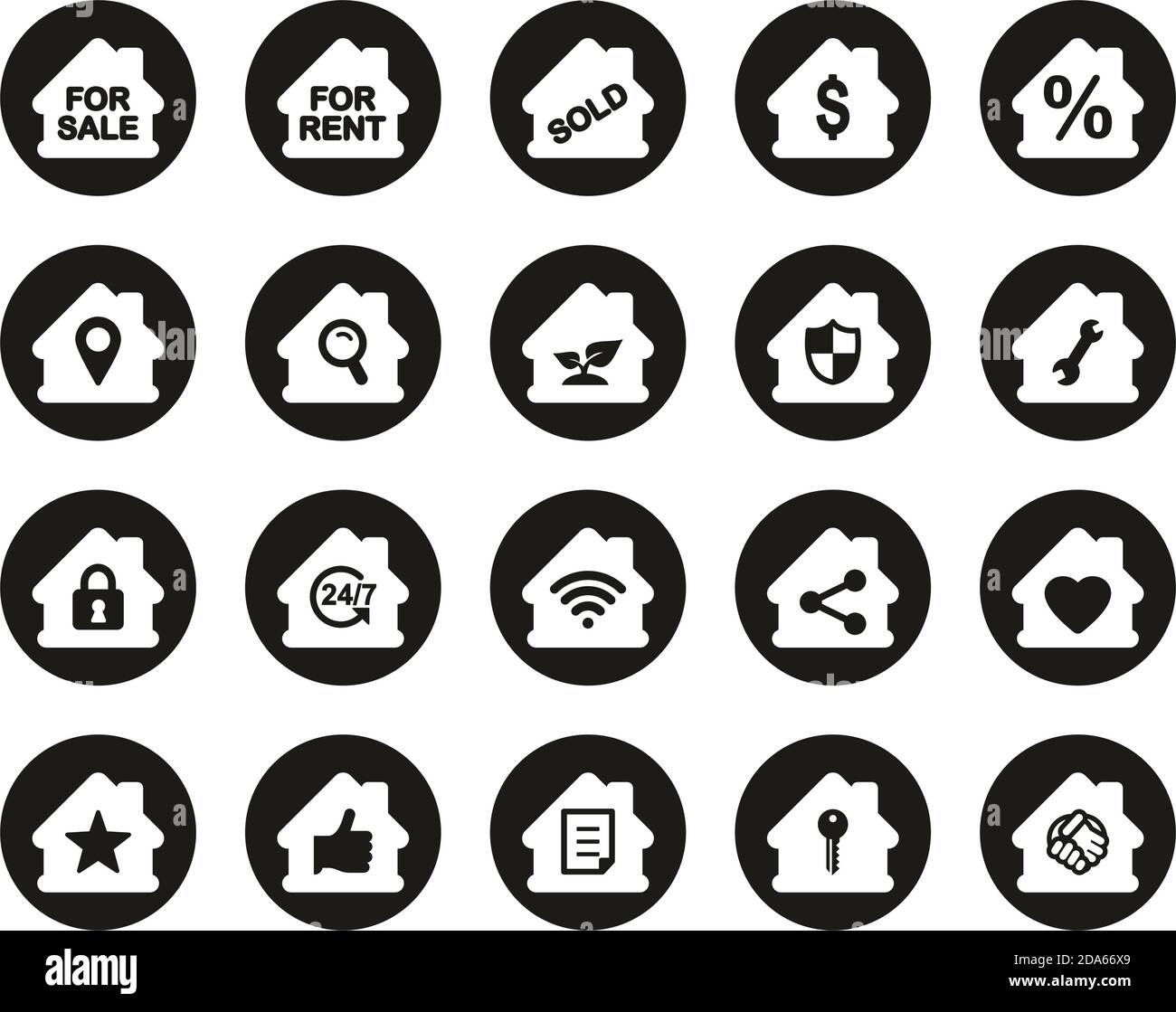 Real Estate Icons White On Black Flat Design Circle Set Big Stock ...