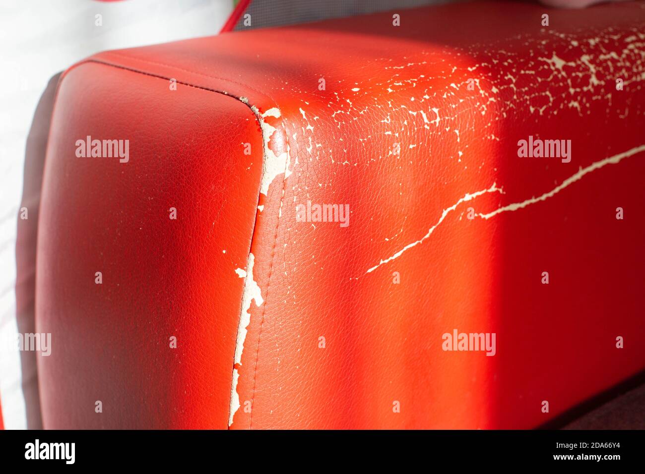 Damaged leather texture on the upholstery of the sofa and furniture ...
