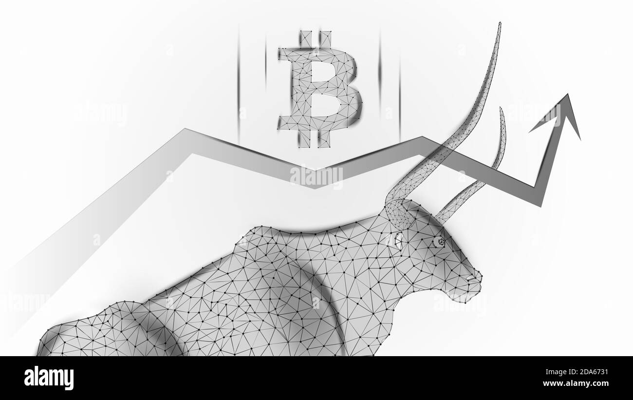 Bullish trend of Bitcoin with a polygonal bull and an upward arrow with ...