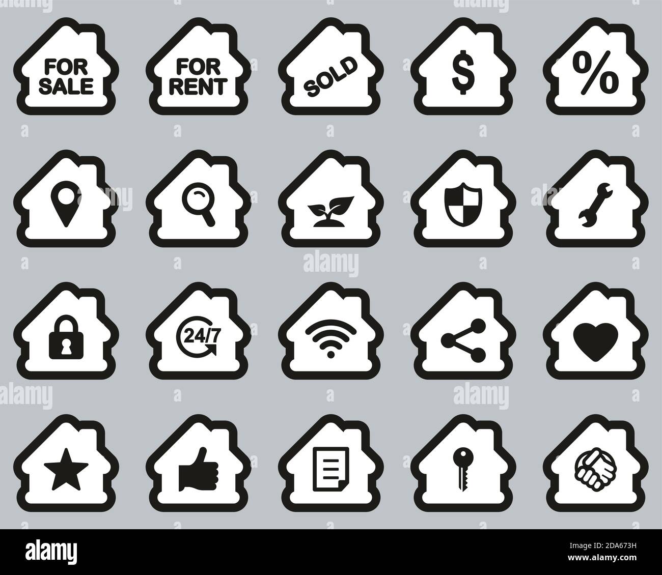 Real Estate Icons White On Black Sticker Set Big Stock Vector Image ...