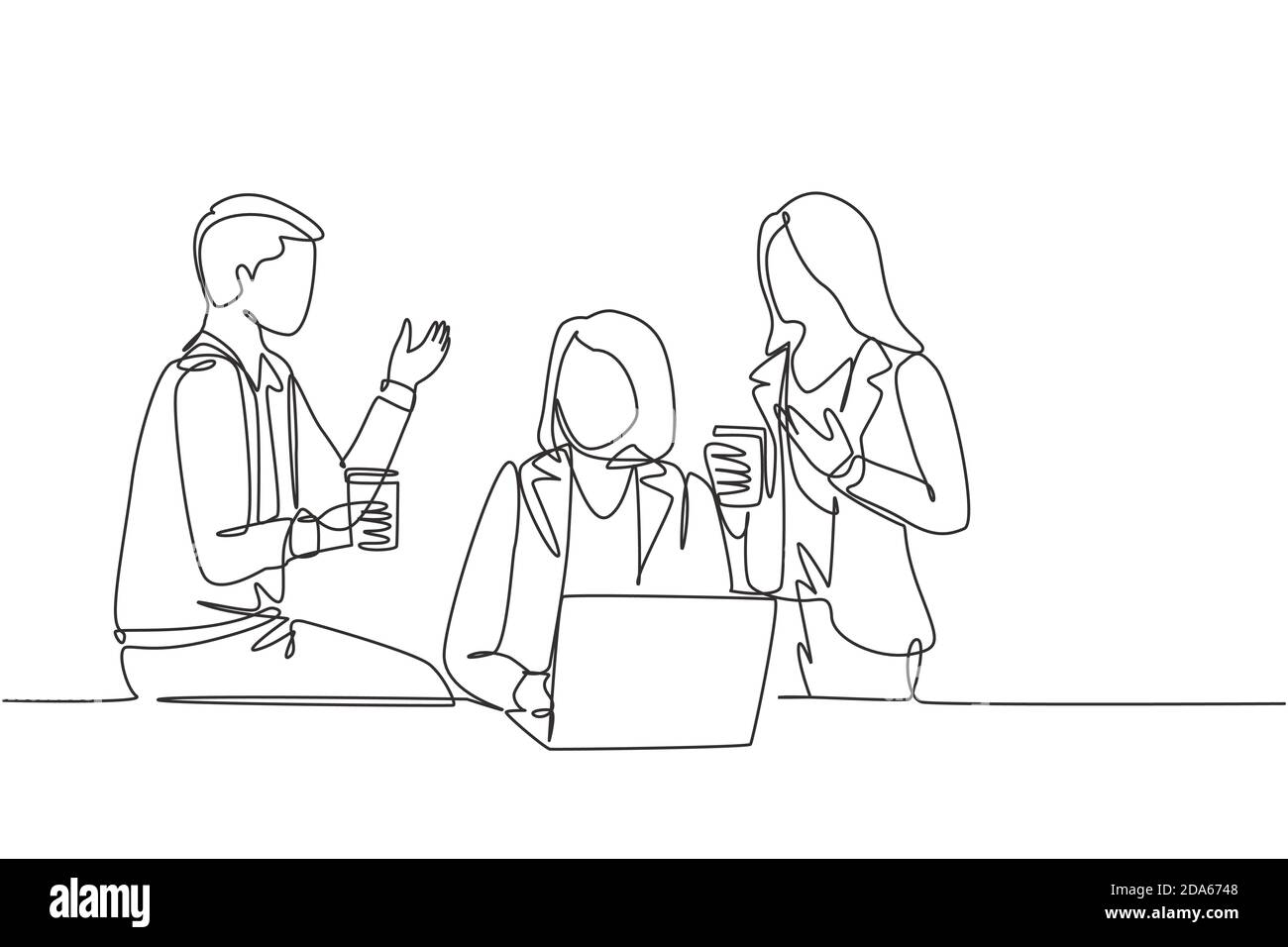 One single line drawing of young male and female human resource ...