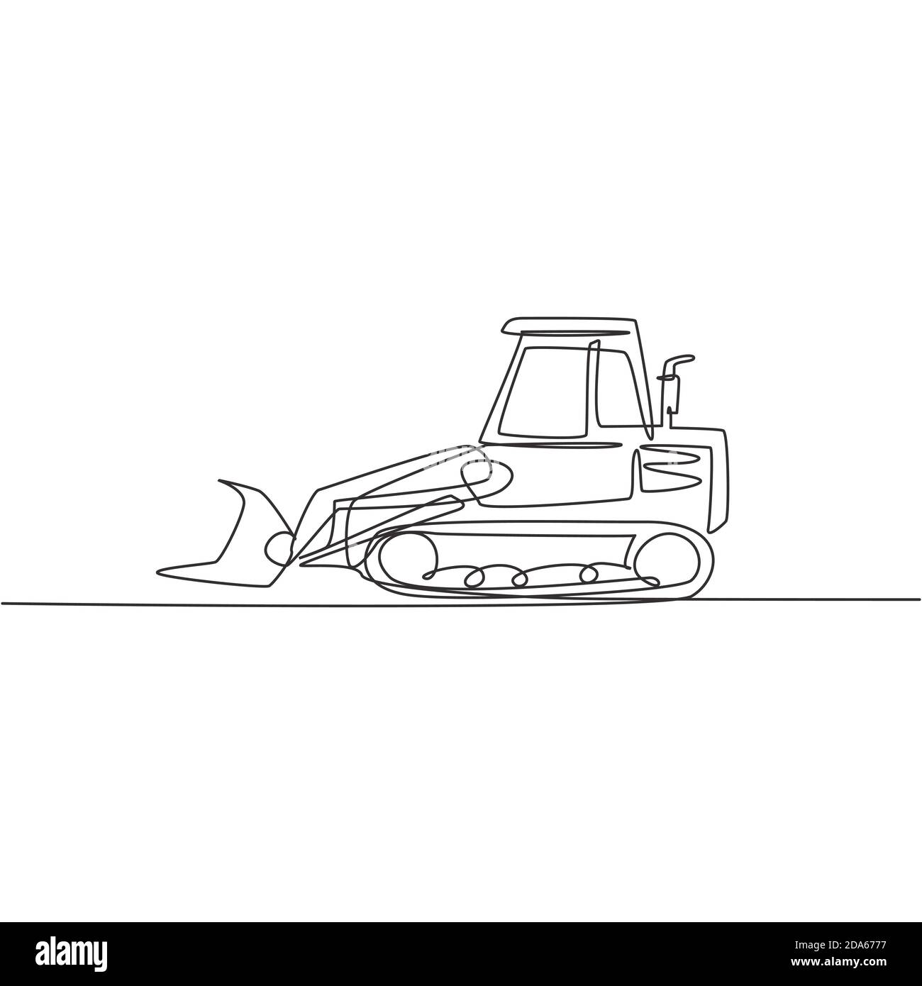 Single continuous line drawing of bulldozer for road repair, business ...