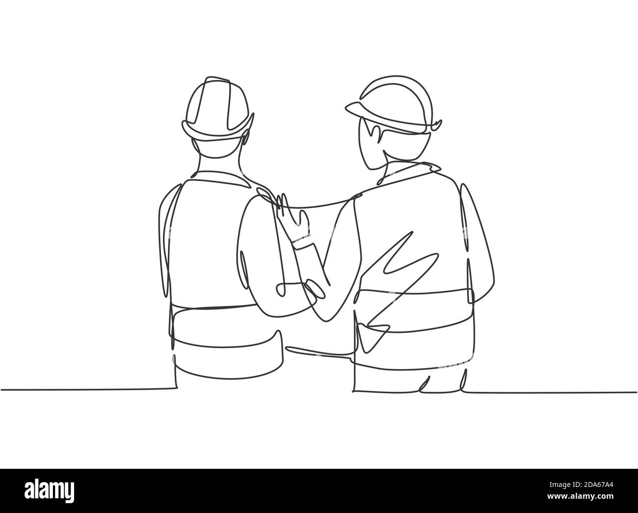 Single continuous line drawing of young company manager presenting ...