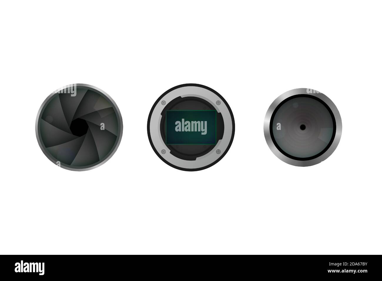 Image sensor, shutter and lens. Vector illustration. Camera parts Stock ...
