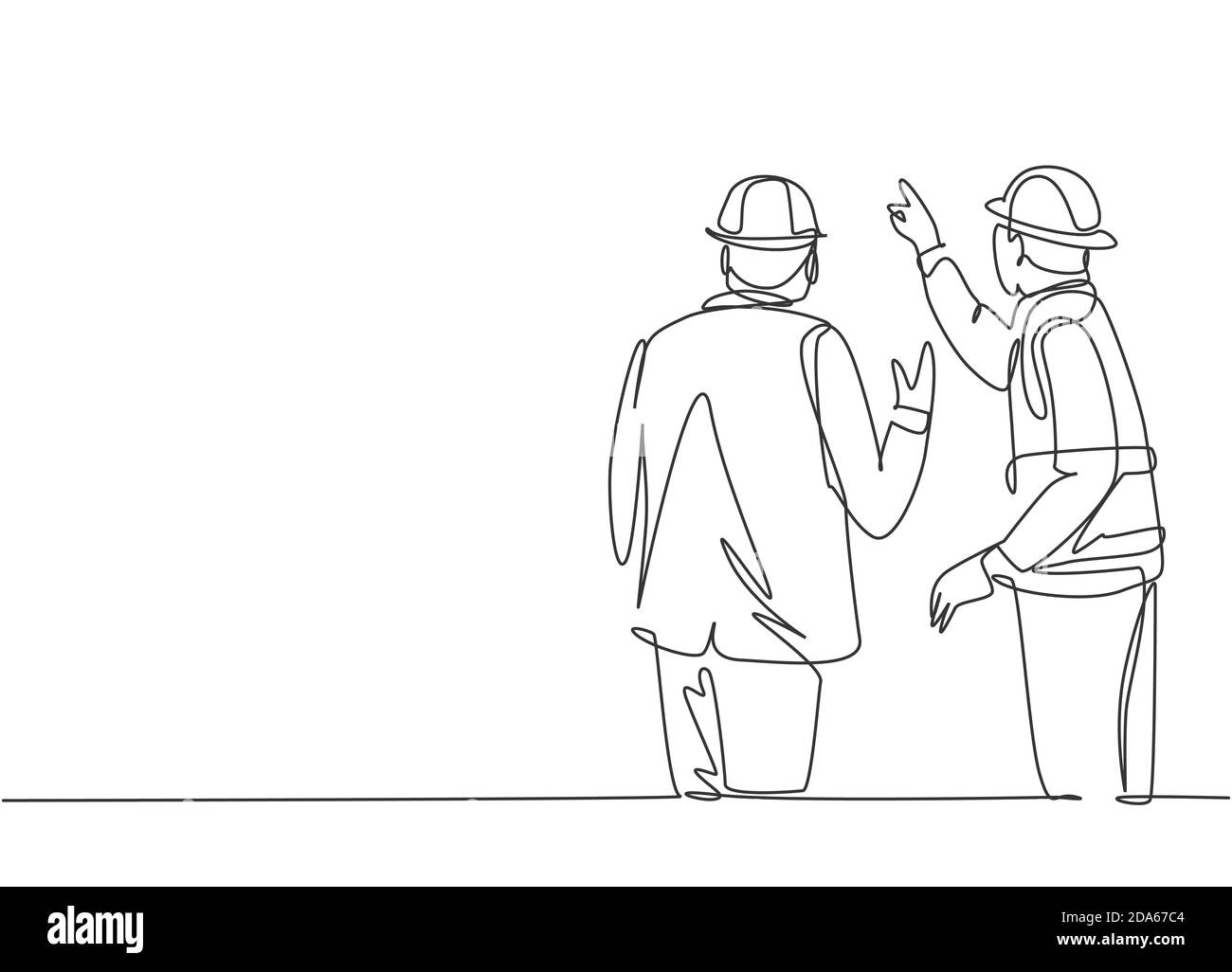 Single continuous line drawing of young foreman construction builder ...