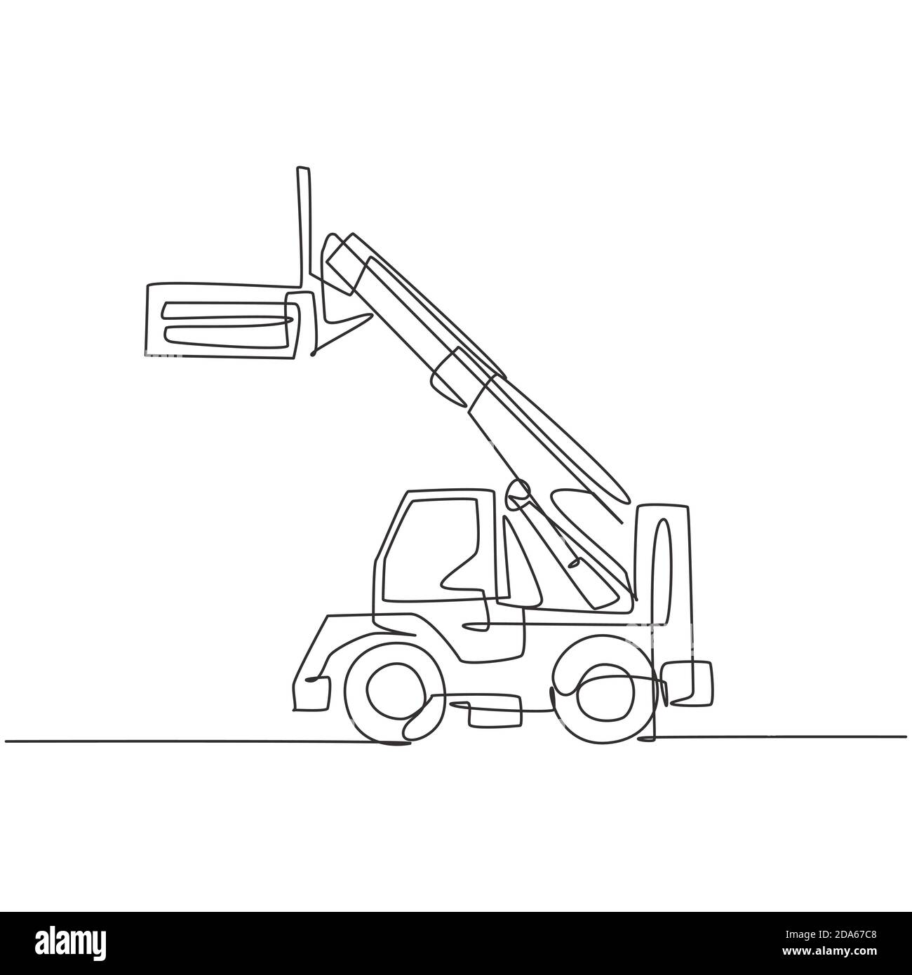 Single continuous line drawing forklift for loading goods in warehouse ...