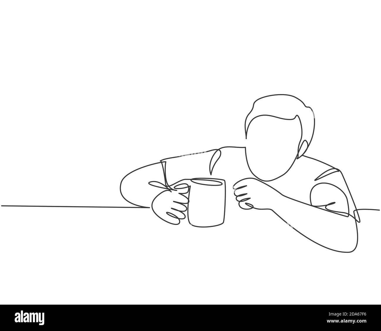 One single line drawing of young desperate worker staring blankly to a ...