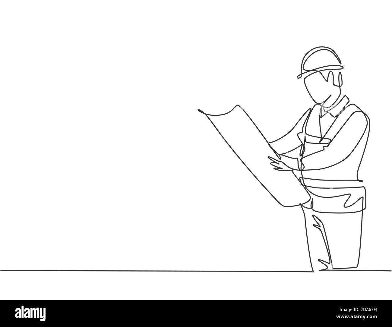 Single continuous line drawing of young attractive architect checking ...