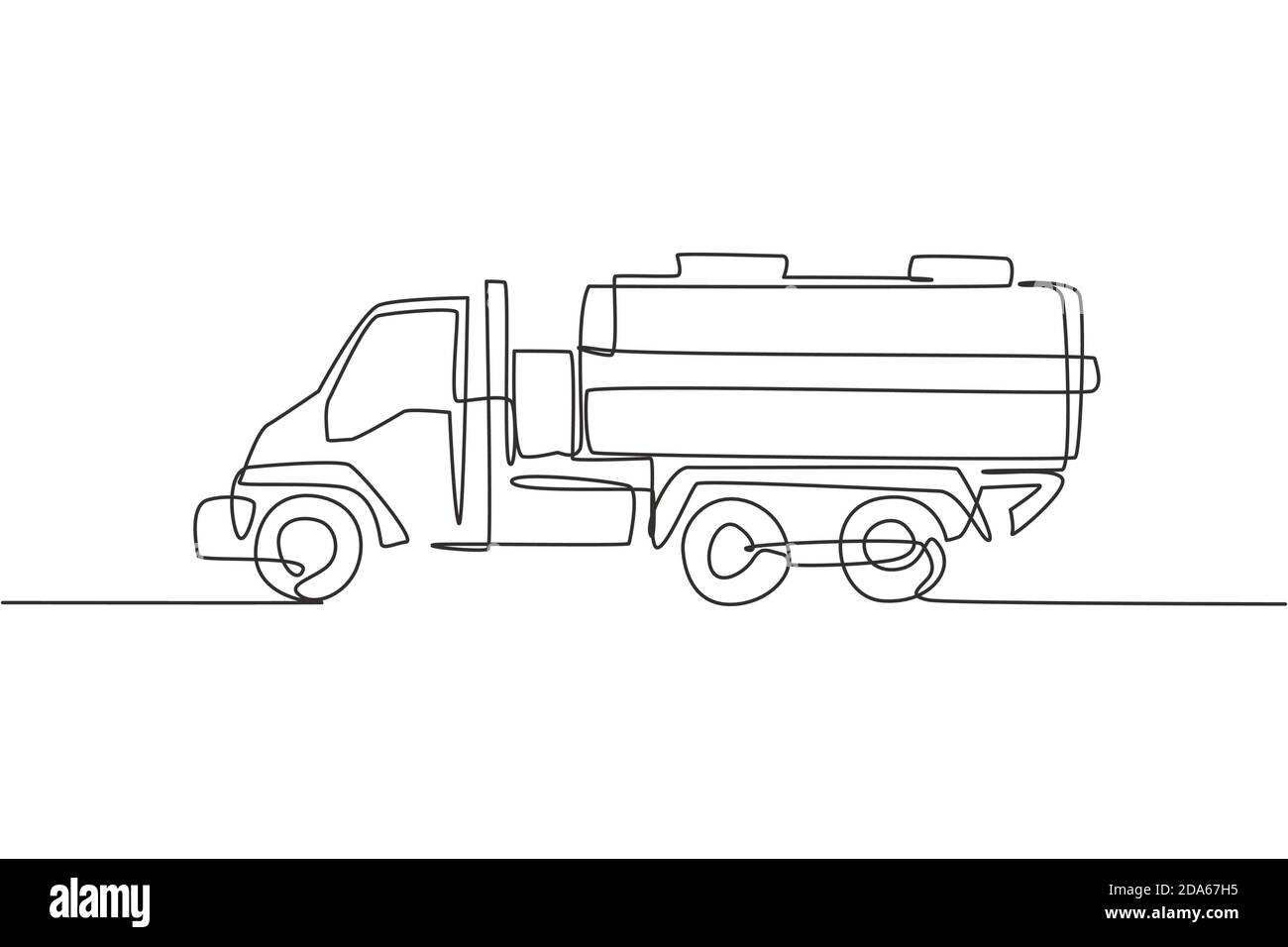 Single continuous line drawing tanker truck for delivering gasoline to ...