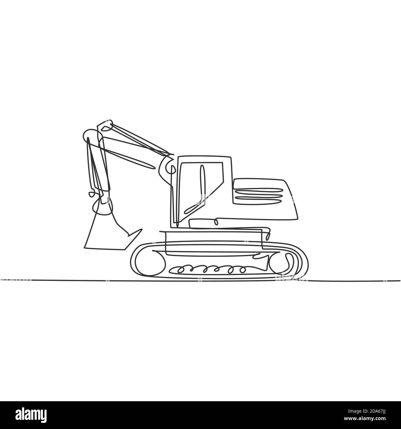 One single line drawing of excavator for digging soil vector ...
