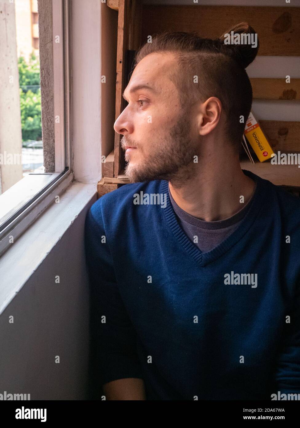Man Looks Through the Window Stock Photo - Alamy