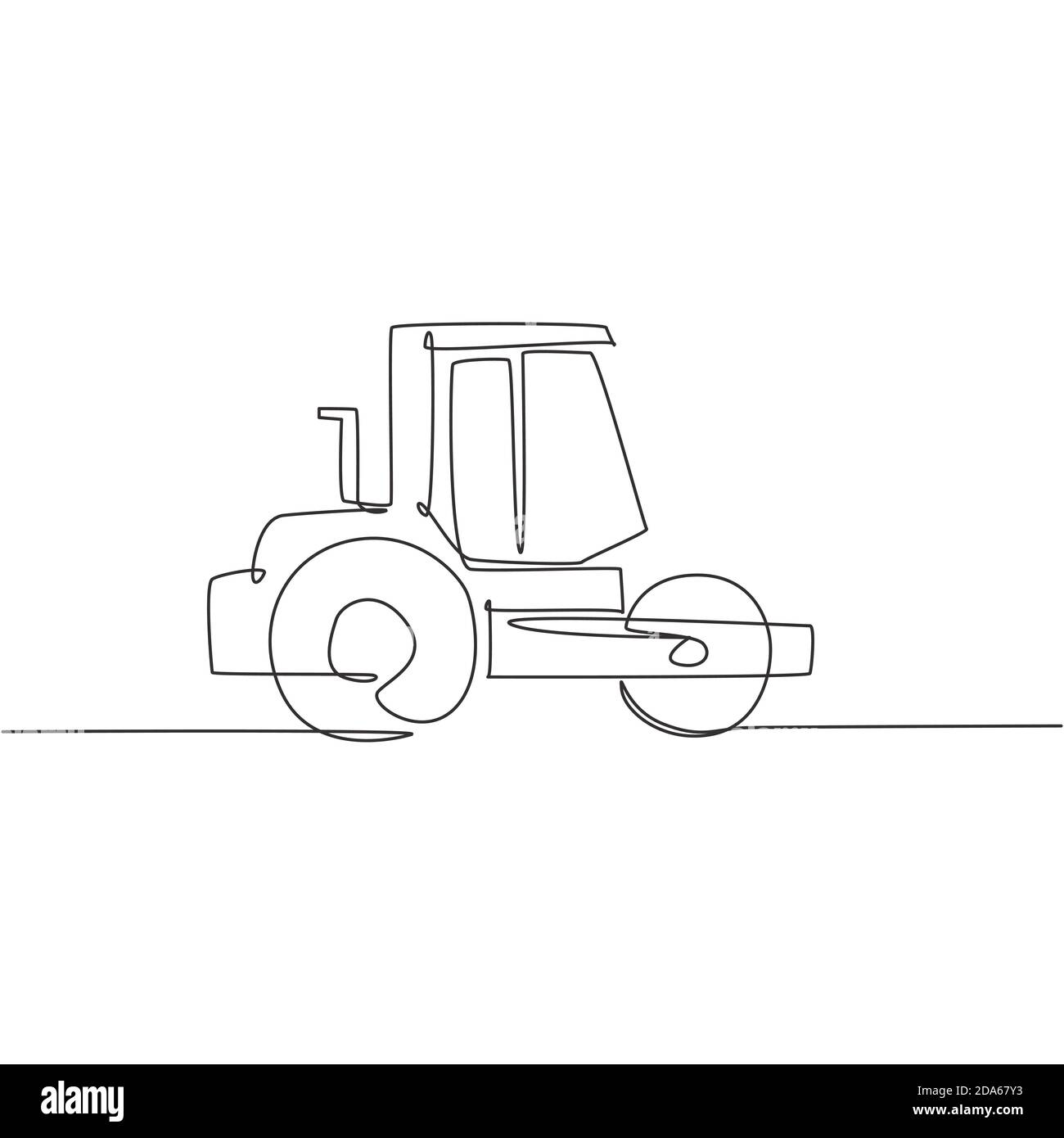 One continuous line drawing of metal roller vehicle for paving the road ...