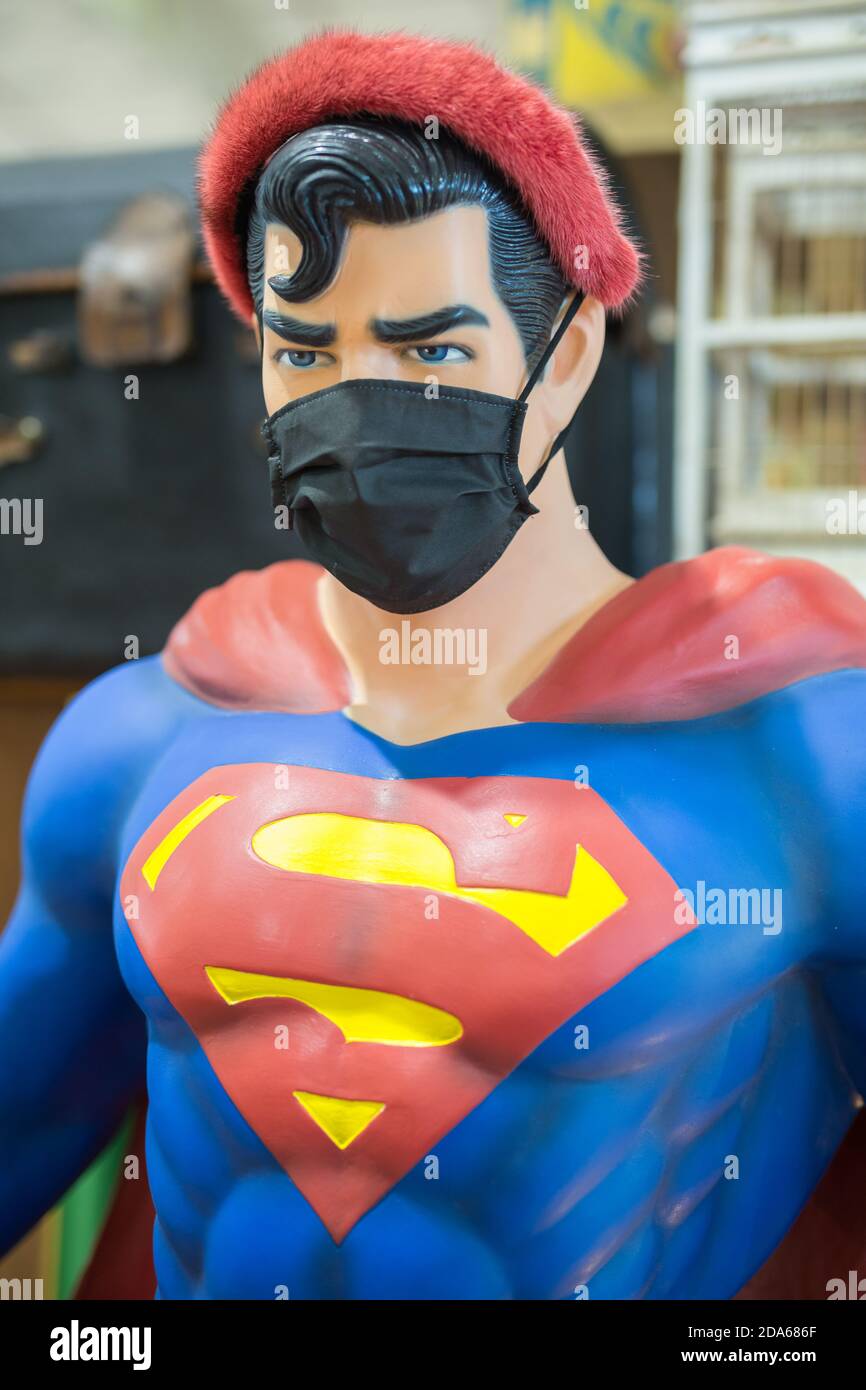 Mannequin Depicting the Superhero Superman with Black Mouth Mask and ...