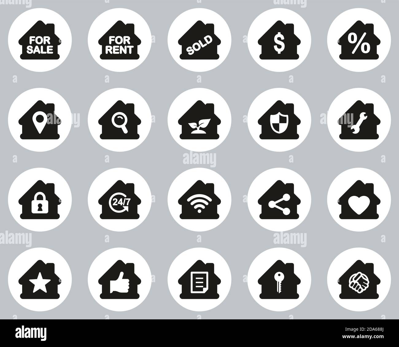 Real Estate Icons Black & White Flat Design Circle Set Big Stock Vector ...
