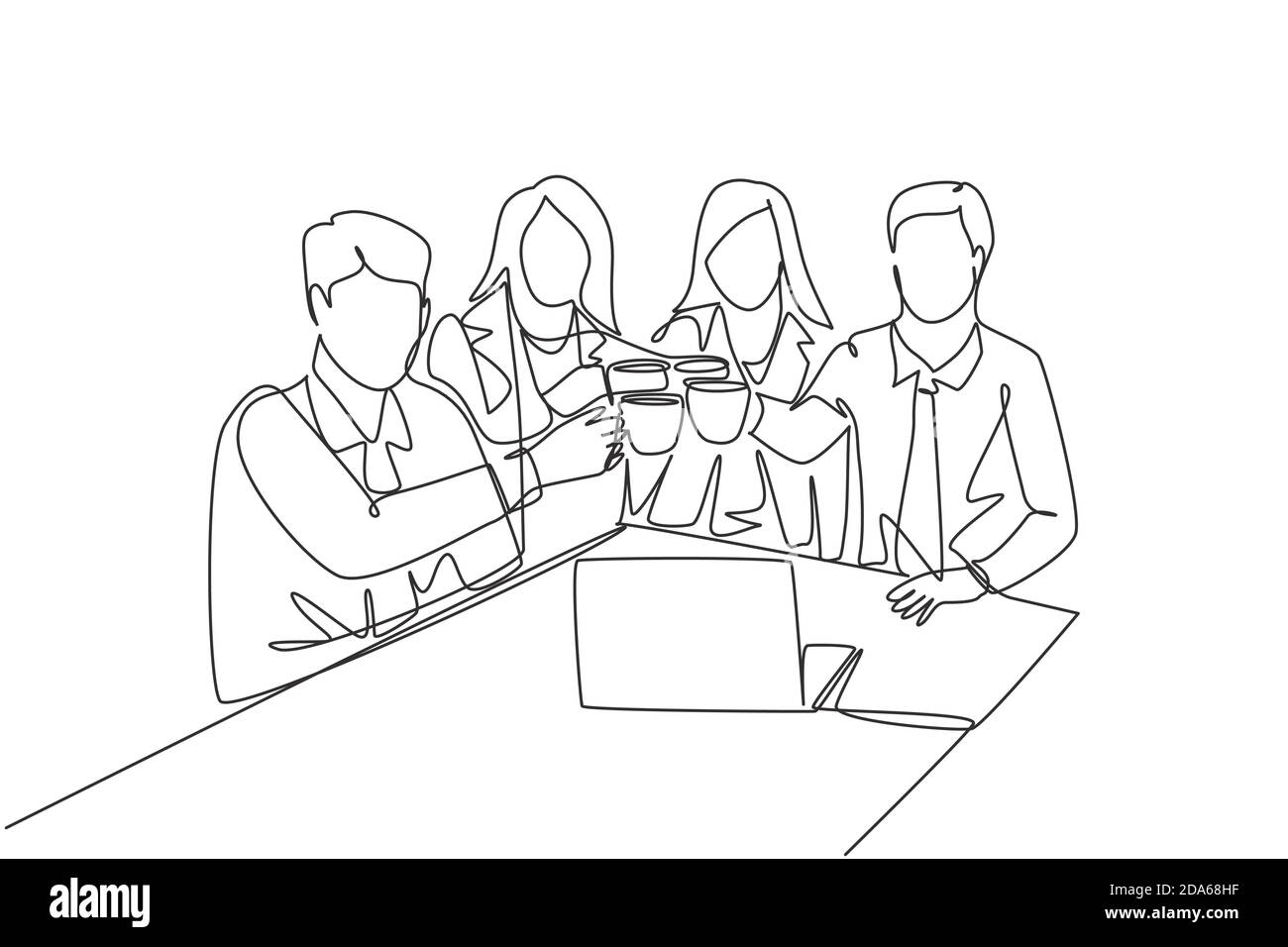 Single continuous line drawing of young male and female office workers ...