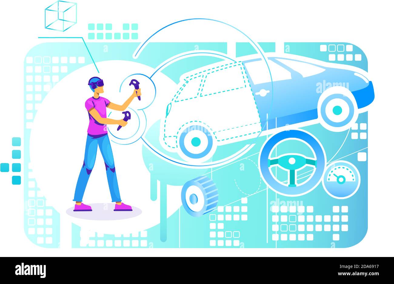 Car building engineer 2D vector web banner, poster Stock Vector Image ...