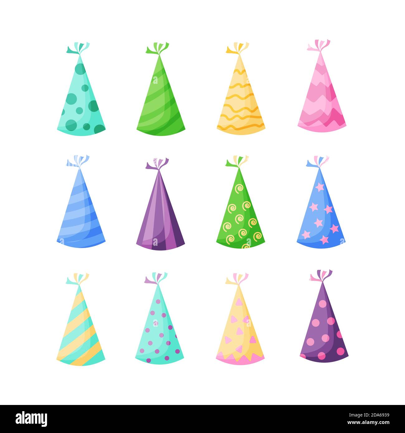 Birthday party hats set vector illustration in a cartoon flat style ...