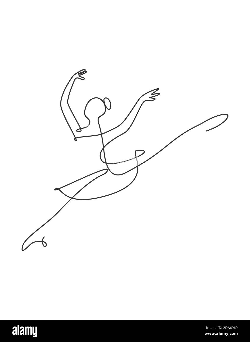 Single continuous line drawing ballerina in ballet motion dance style ...