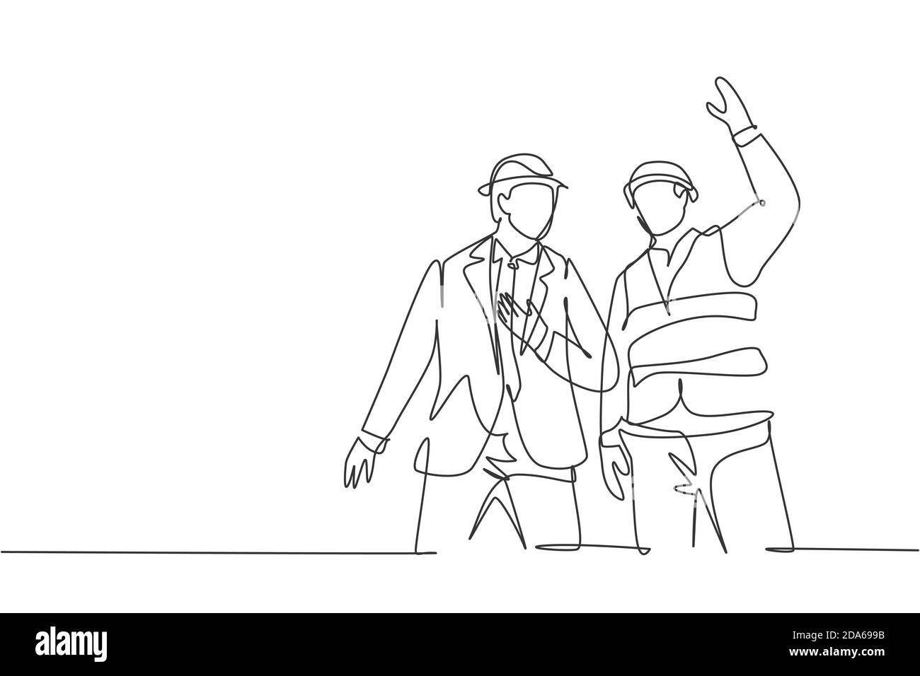 Single continuous line drawing of young architect coordinator ...