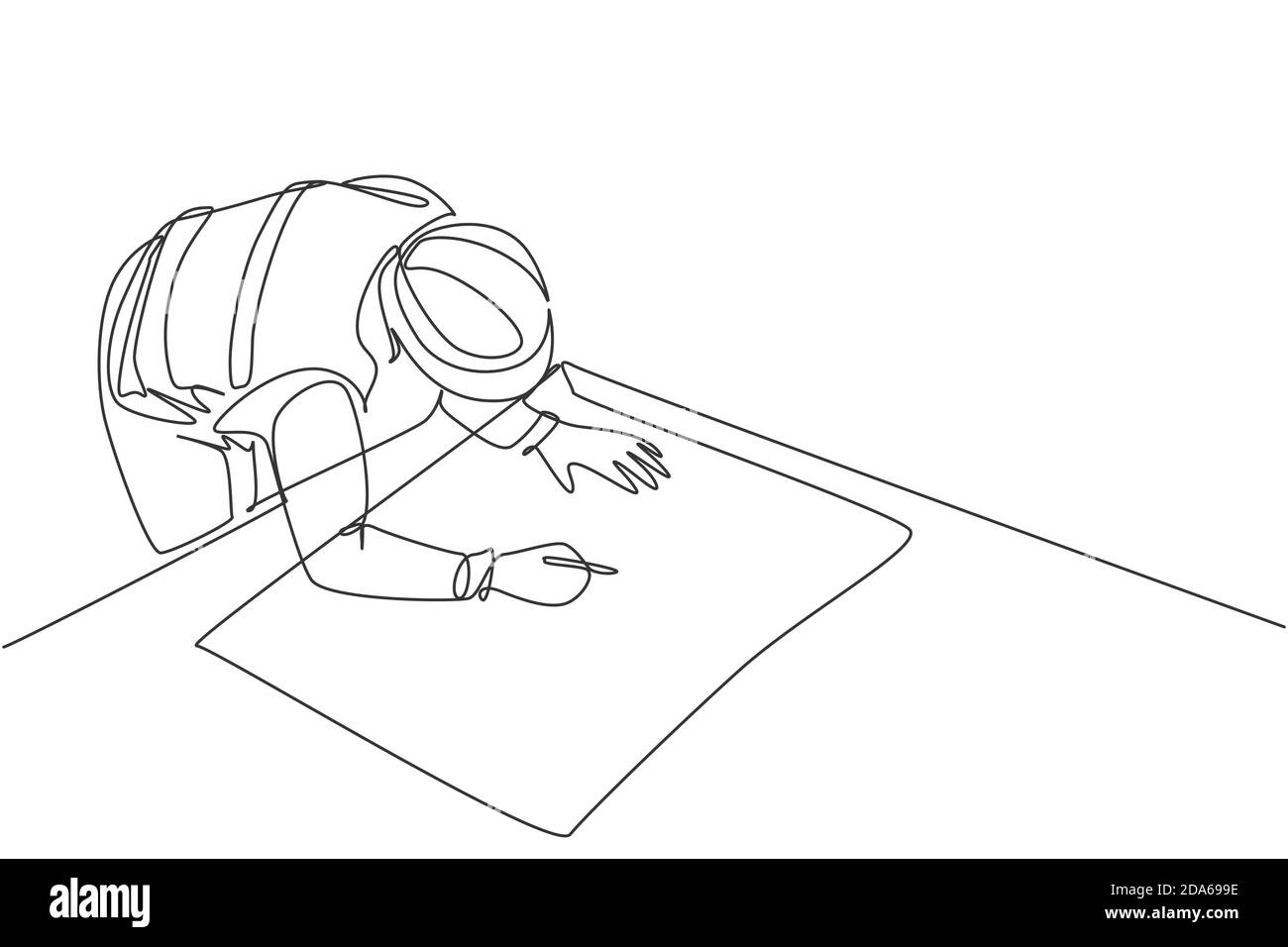 Single continuous line drawing of young architect draw sketch draft ...