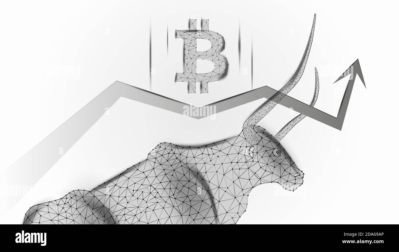 Bullish trend of Bitcoin with a polygonal bull and an upward arrow with ...