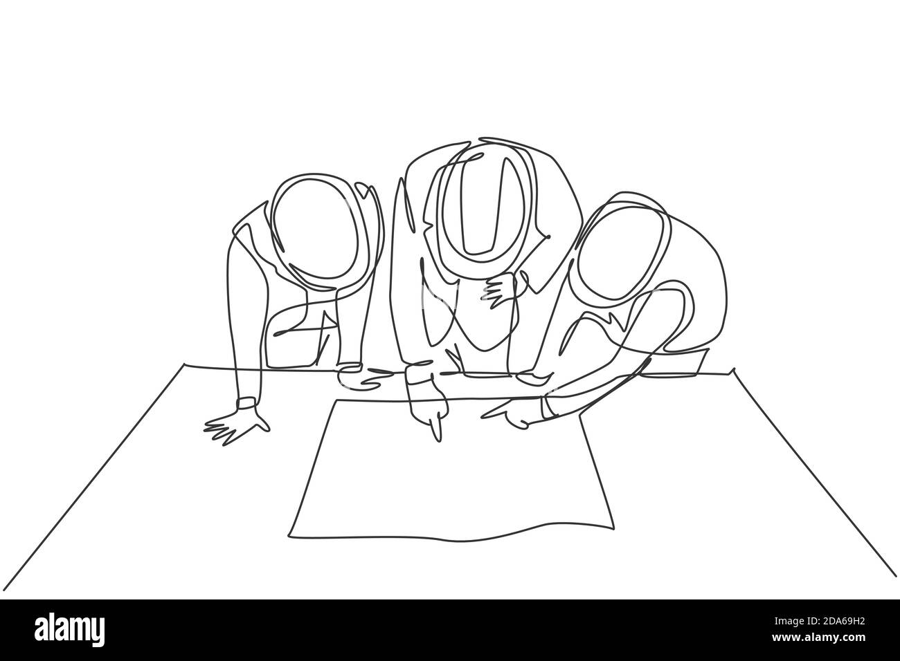 One single line drawing of young architects and manager meeting at ...
