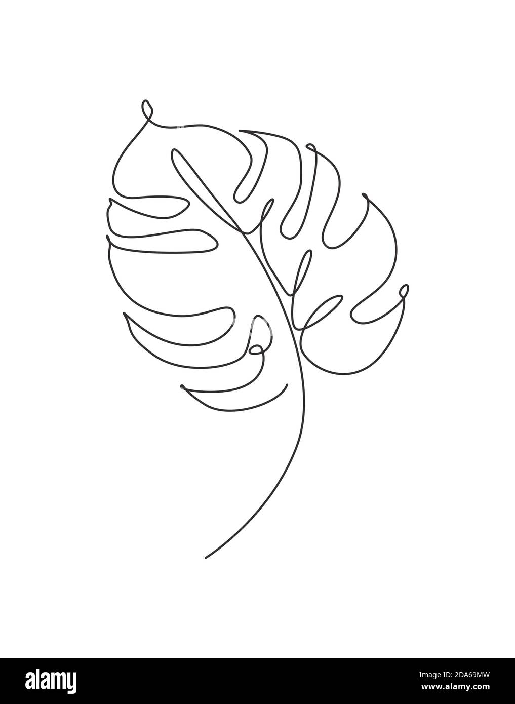 One single line drawing monstera leaf vector illustration. Minimal ...