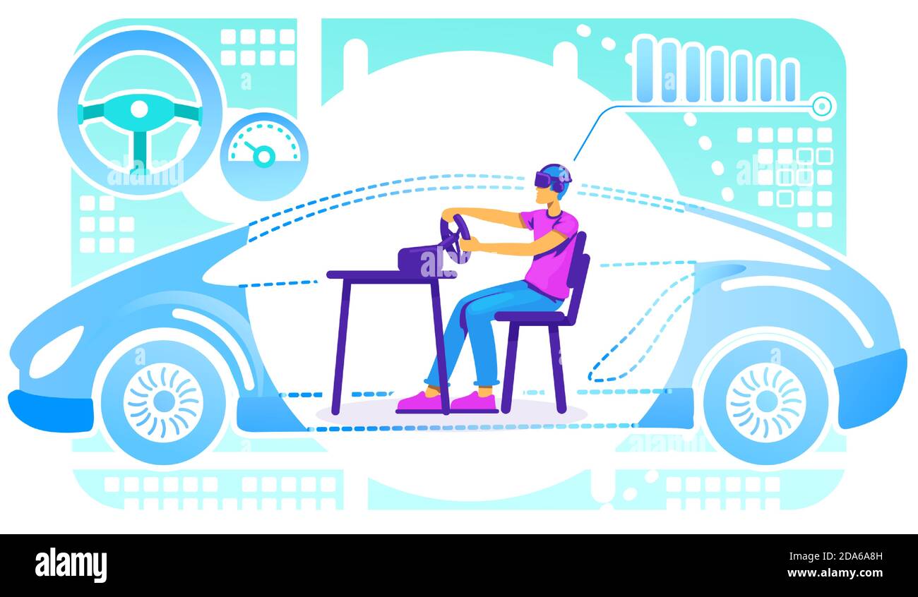 VR driving simulator 2D vector web banner, poster Stock Vector Image ...