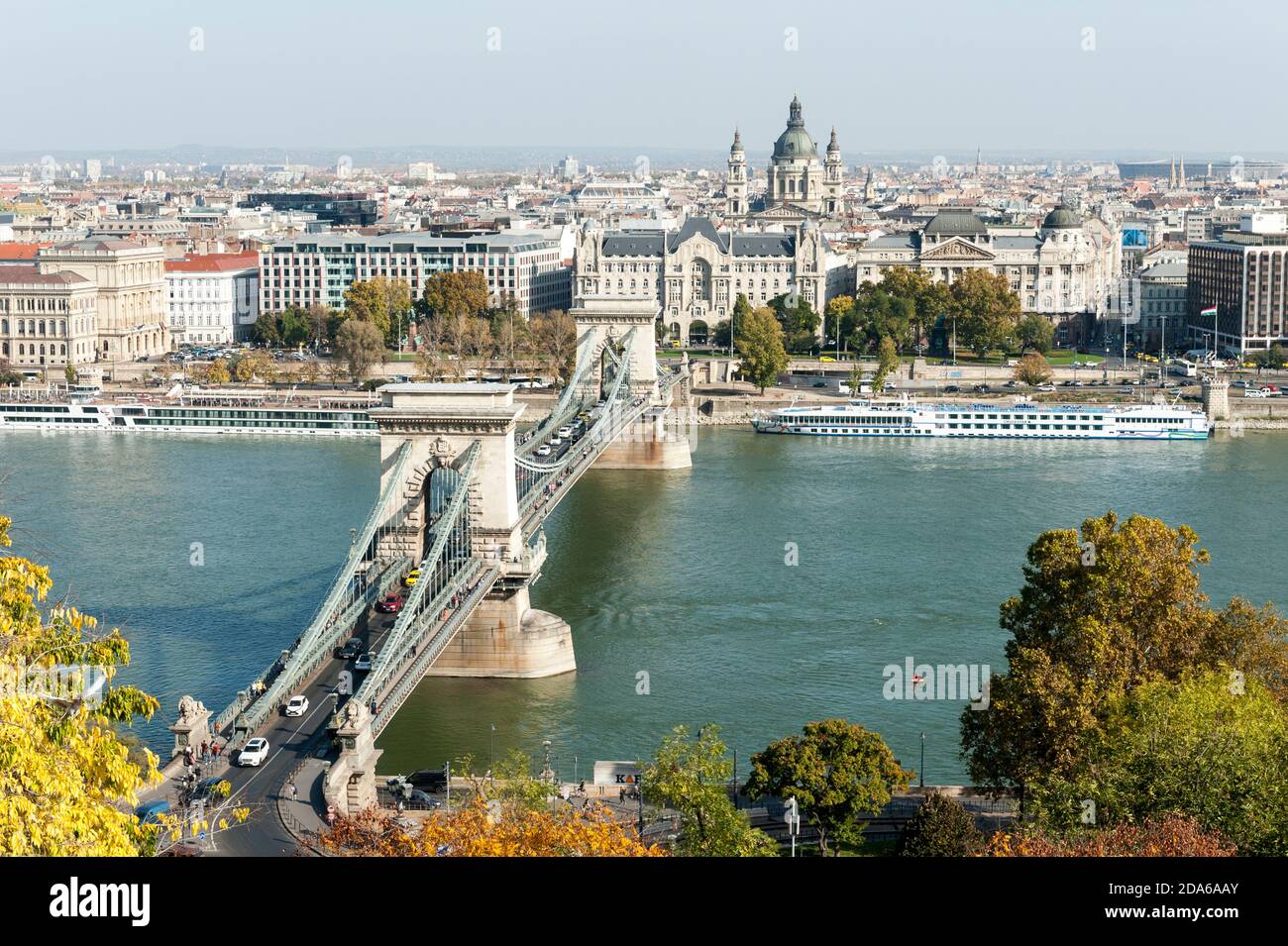 view across the danube in Budapest, Elizabeth bridge and st stephens ...