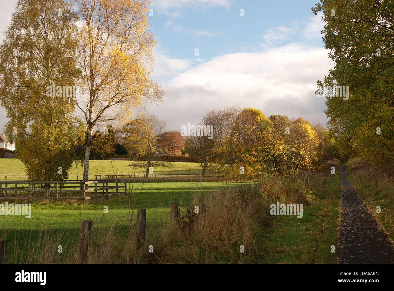 pathway and fields near Melrose in Scottish Borders Stock Photo - Alamy